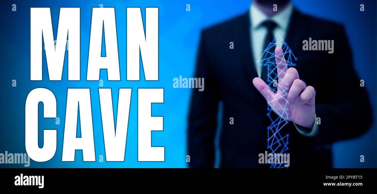 Text caption presenting Man Cave. Business idea a room, space or area ...