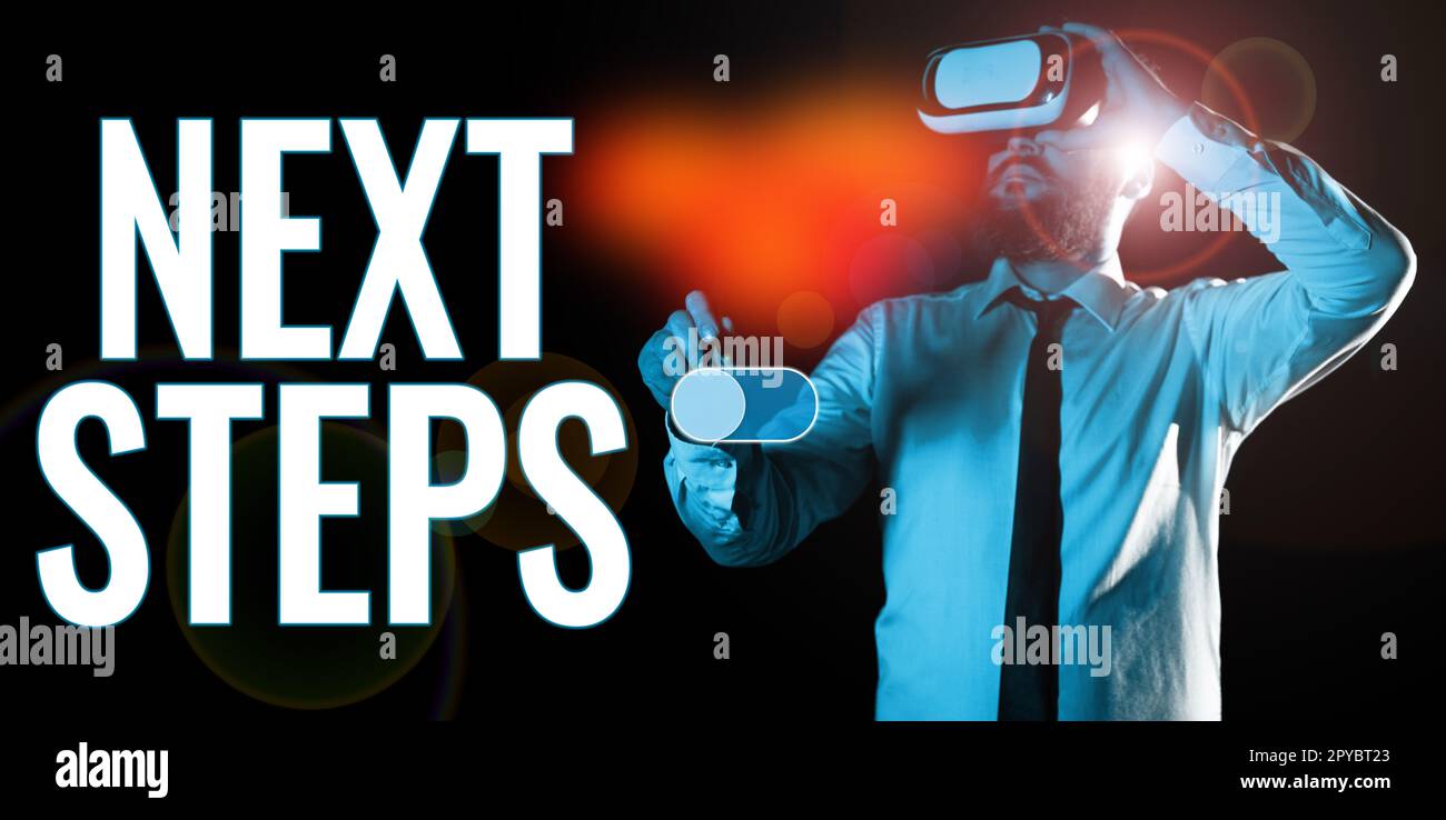 Handwriting text Next Steps. Concept meaning numper of process going to ...