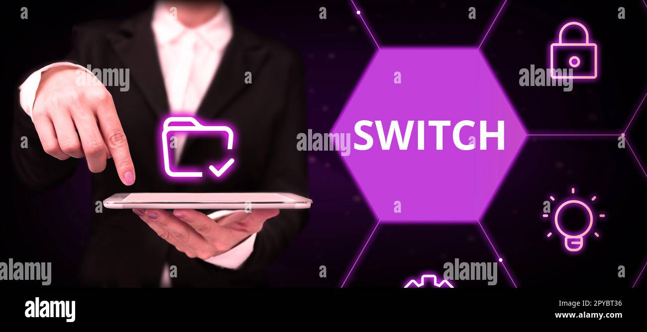 Text showing inspiration Switch. Concept meaning device for making and ...