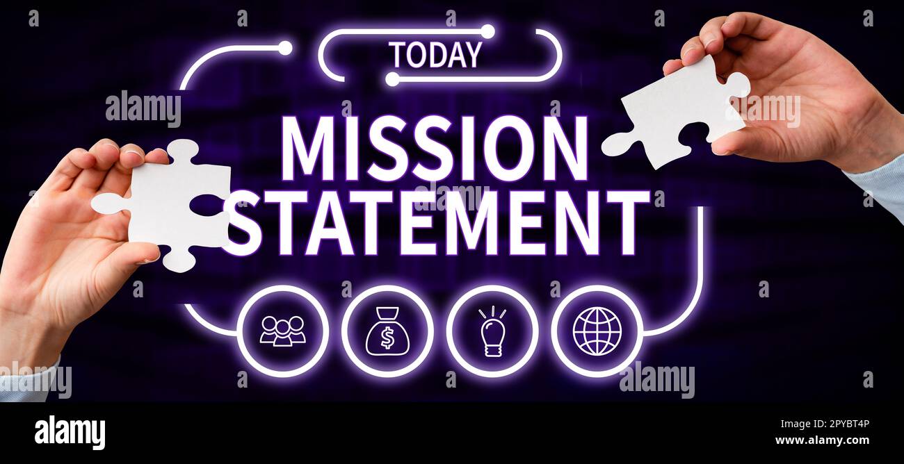 Hand writing sign Mission Statement. Business concept Formal summary of ...