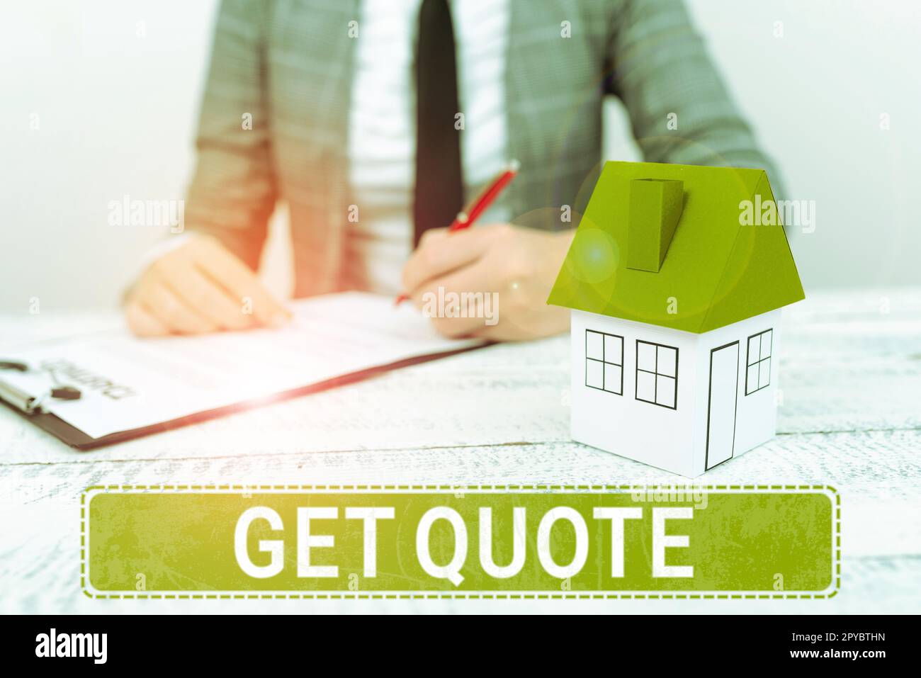 Sign displaying Get Quote. Word for the most recent price to which a ...