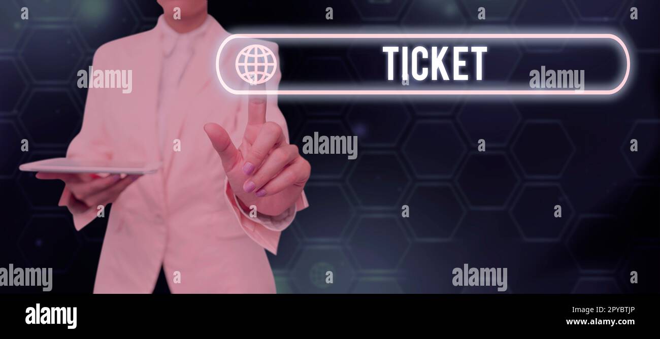 Hand writing sign Ticket. Word Written on piece of paper card that ...