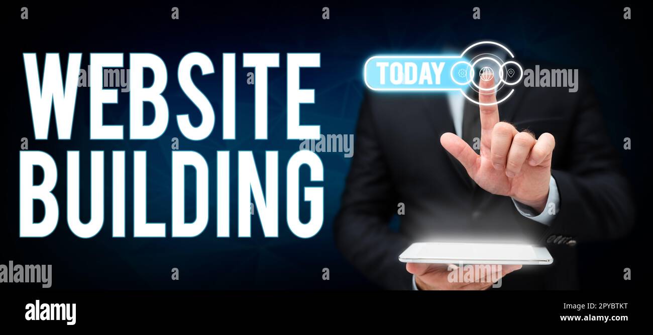 Text caption presenting Website Building. Business idea tools that typically allow the ...
