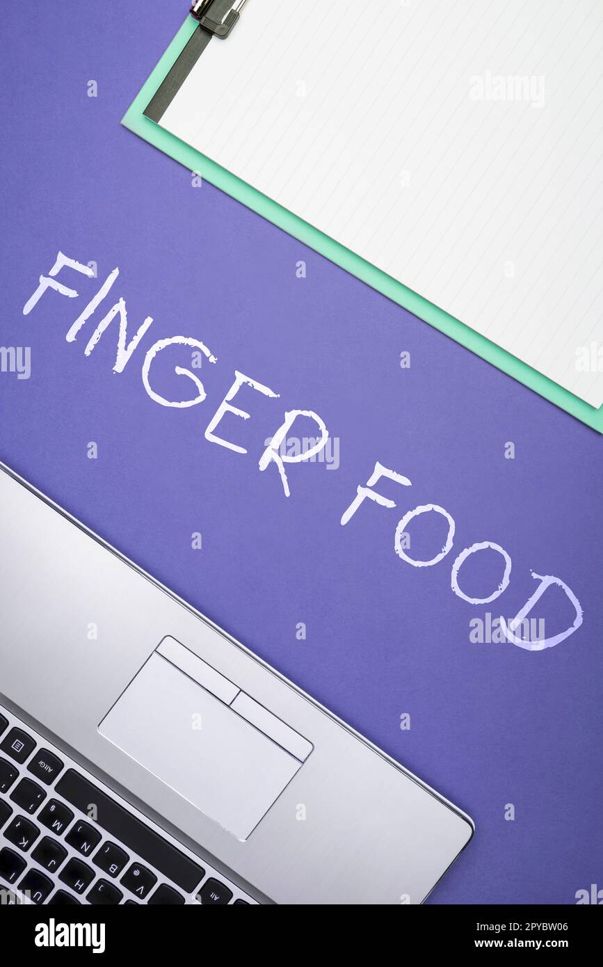 Text sign showing Finger Food. Word for products and digestives that is ...