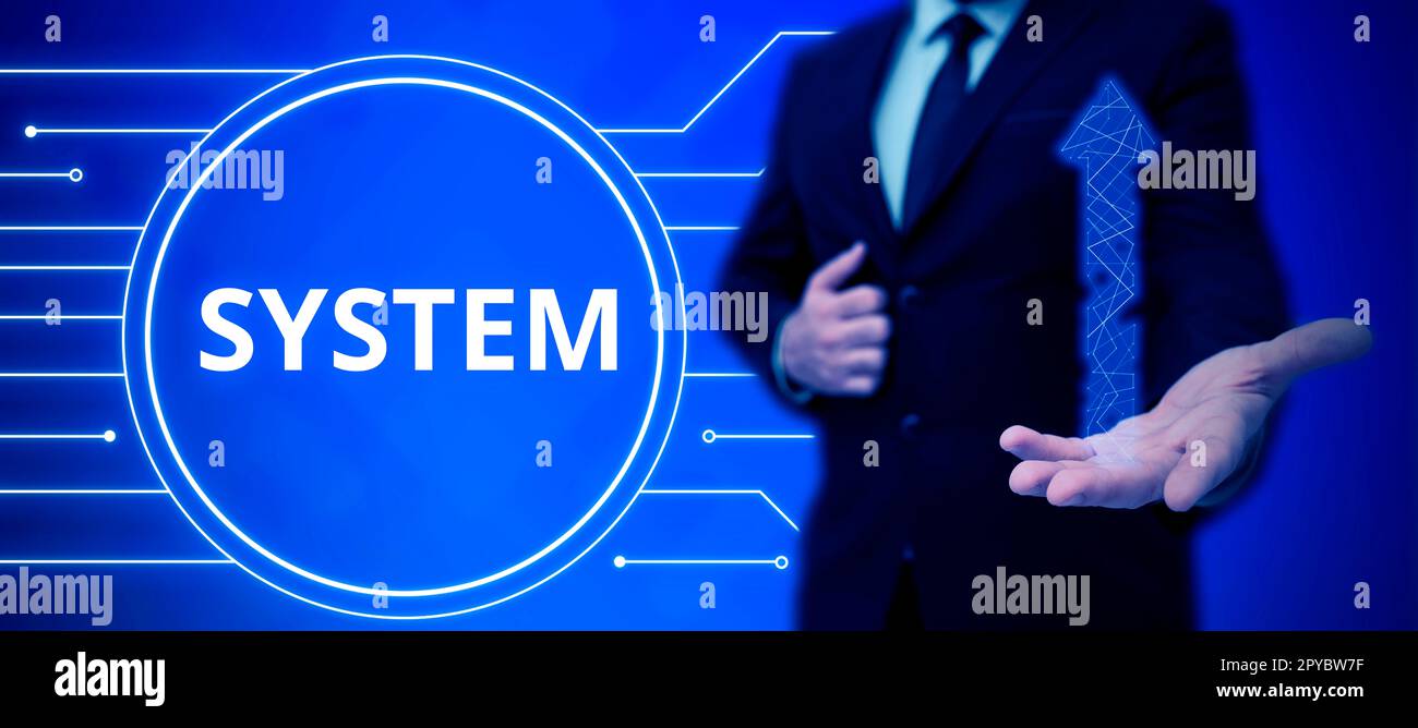 Conceptual display System. Word Written on set of things working ...