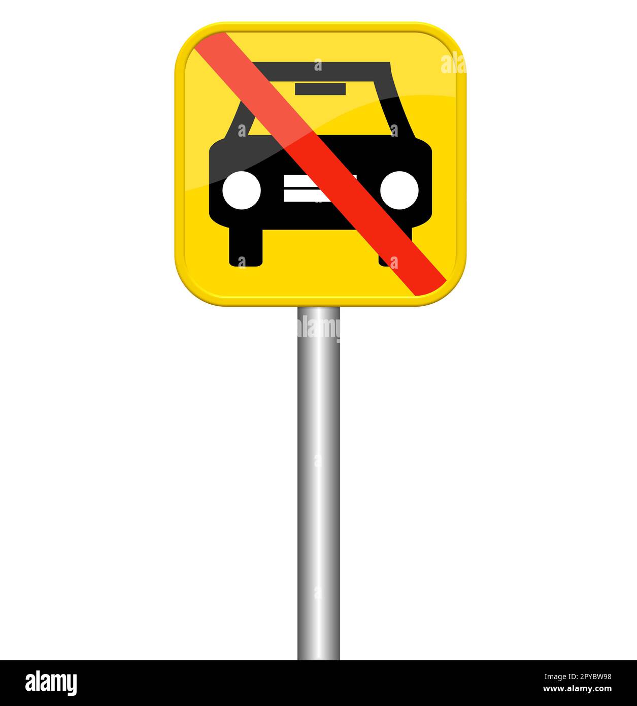 Yellow sign showing: No Cars allowed Stock Photo - Alamy