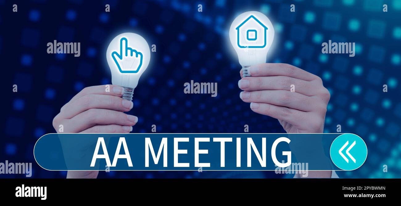 Hand writing sign Aa Meeting. Concept meaning gathering of alcohol ...