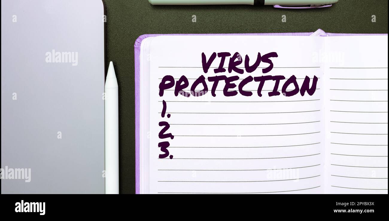 Hand writing sign Virus Protection. Word Written on program designed to ...