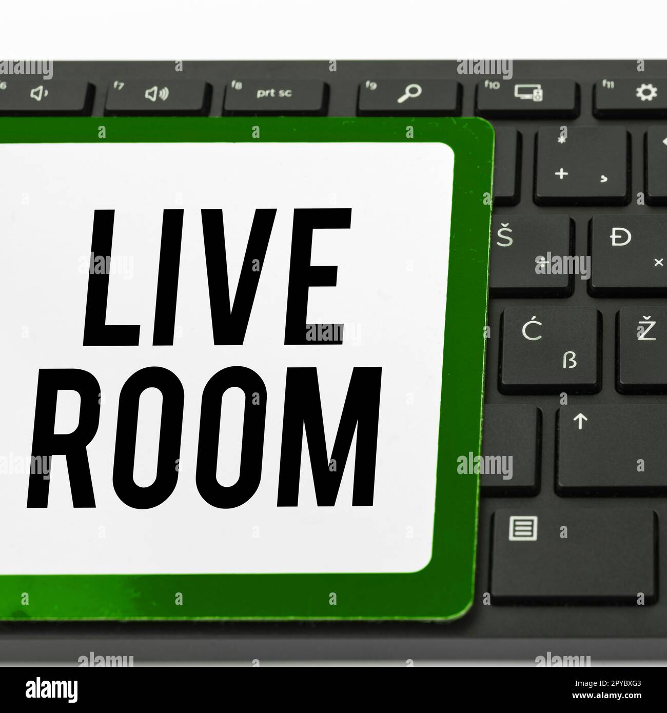 Text caption presenting Live Room. Word Written on the room in a house ...