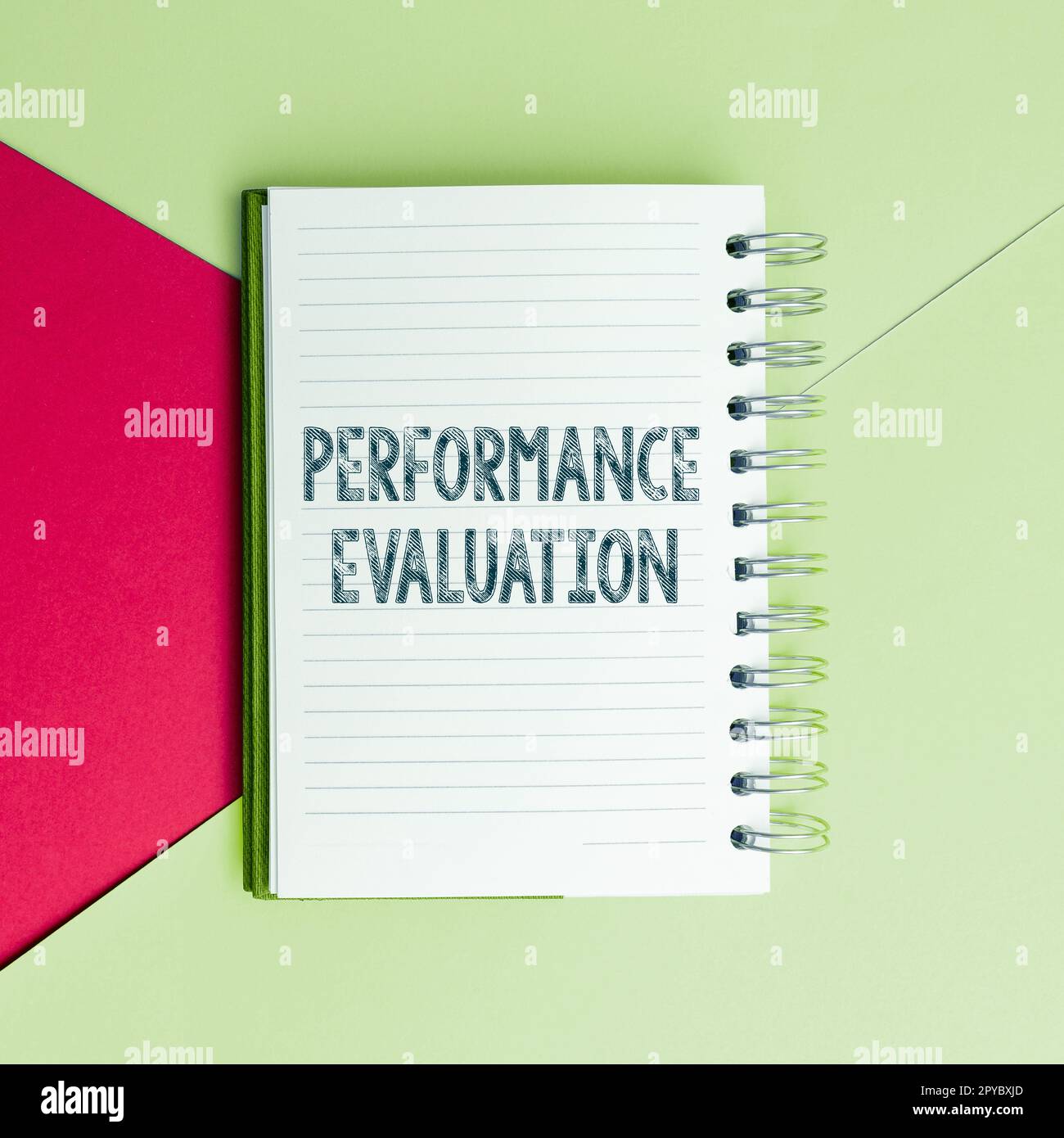 Text caption presenting Performance Evaluation. Concept meaning the development and action ...