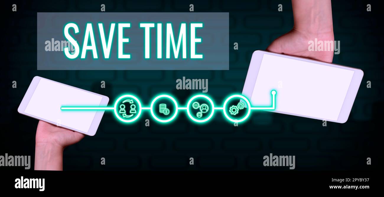 Handwriting text Save Time. Business overview to do something more efficiently such that less ...