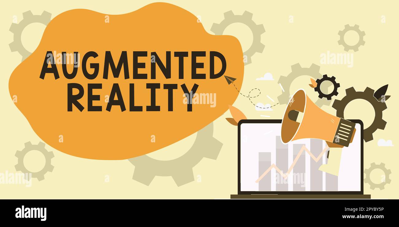 Writing displaying text Augmented Reality. Internet Concept technology ...