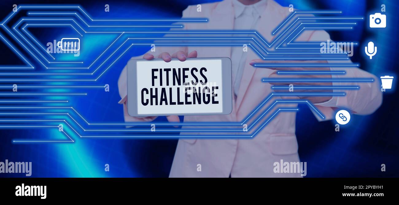 Hand writing sign Fitness Challenge. Business showcase condition of ...