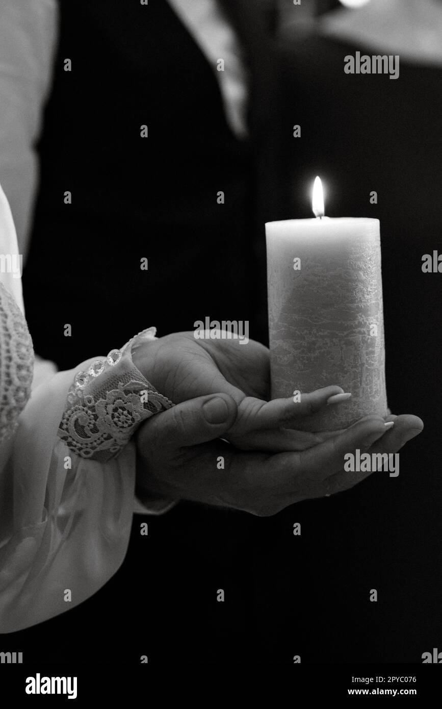 atmospheric candle decor with live fire Stock Photo - Alamy