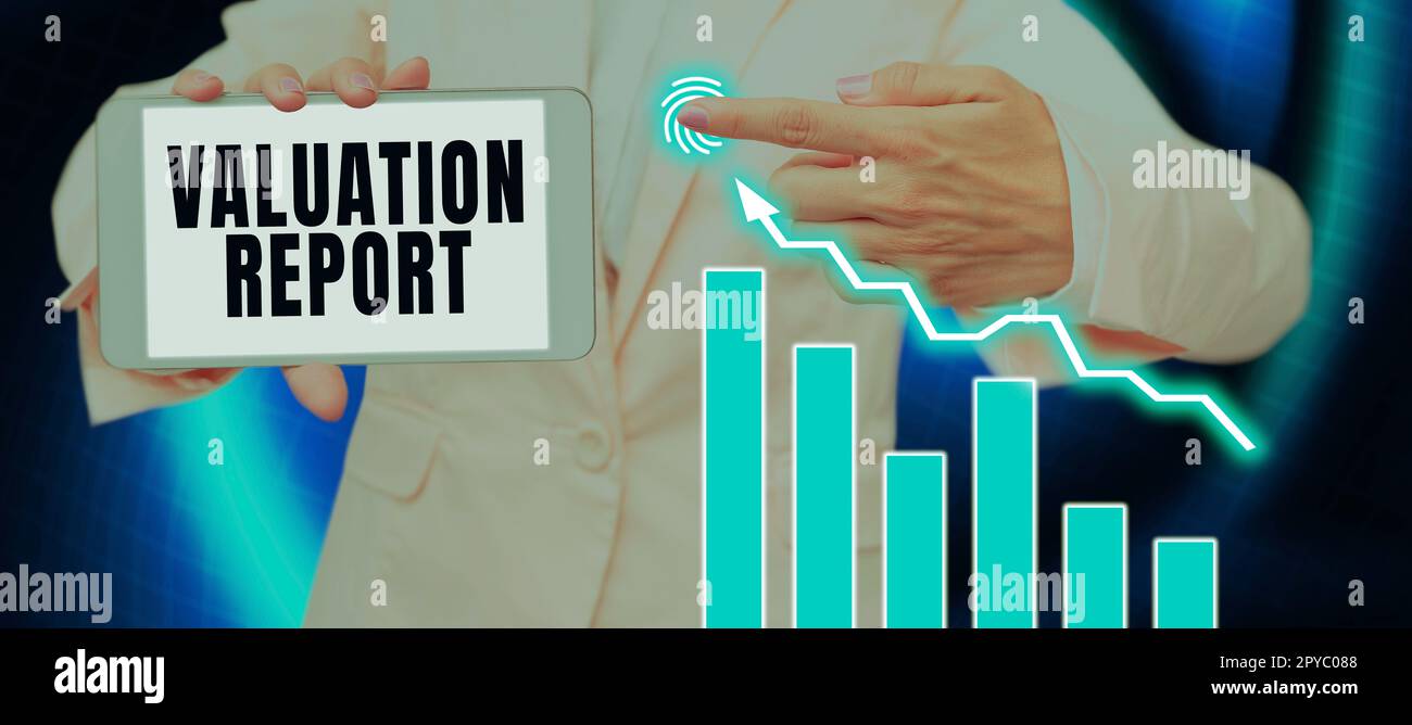 Hand writing sign Valuation Report. Business showcase process of ...