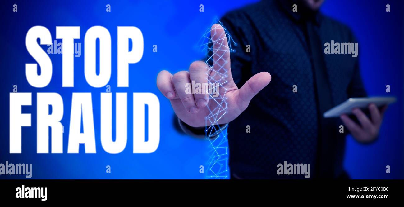 Hand writing sign Stop Fraud. Business concept campaign advices people ...