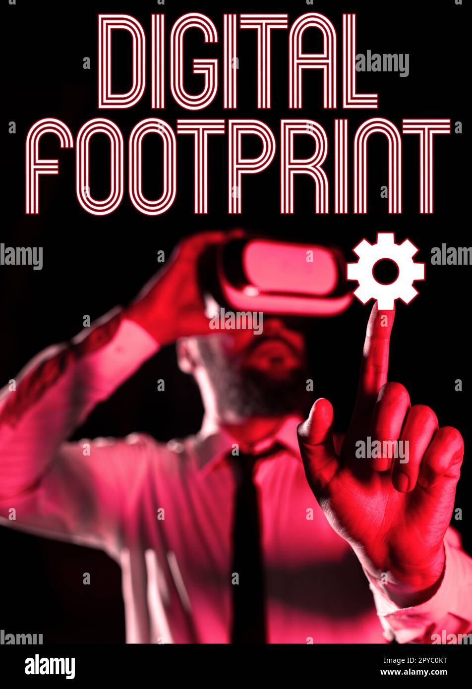 Conceptual display Digital Footprint. Conceptual photo uses digital ...