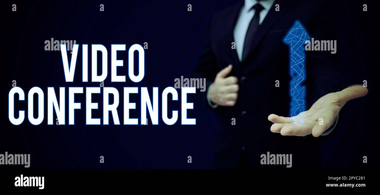 Conceptual caption Video Conference. Business showcase people in remote ...