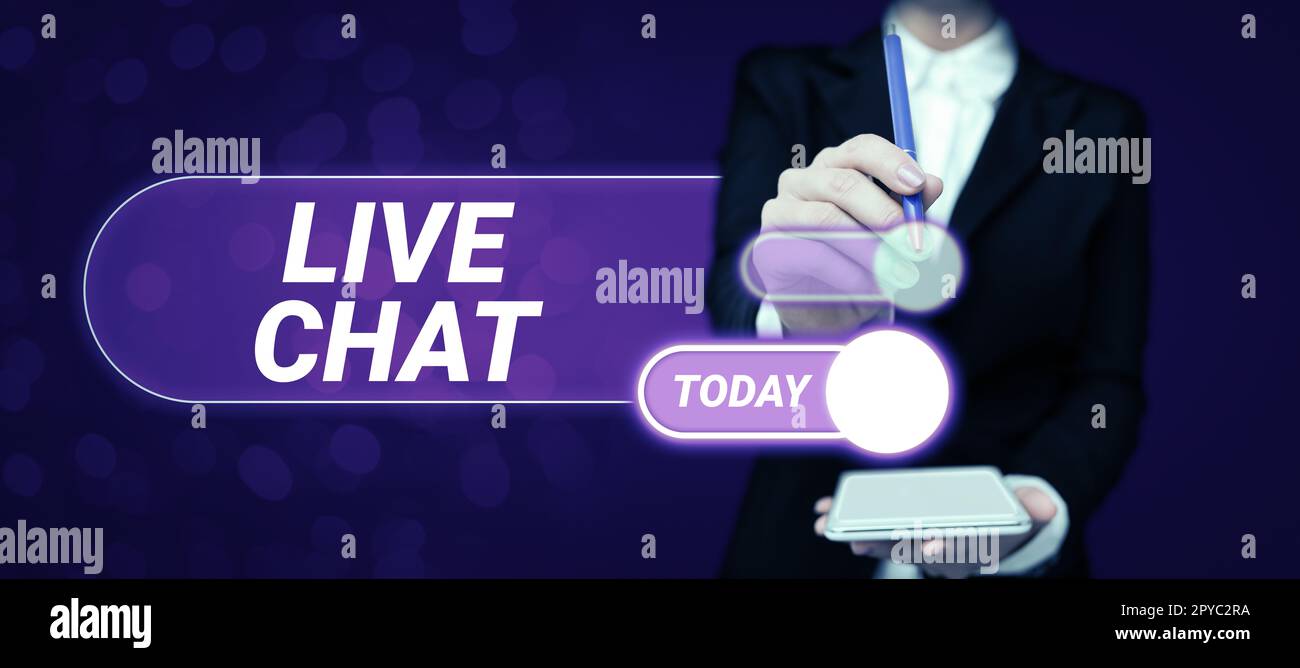 Hand writing sign Live Chat. Word Written on talking with friend or ...