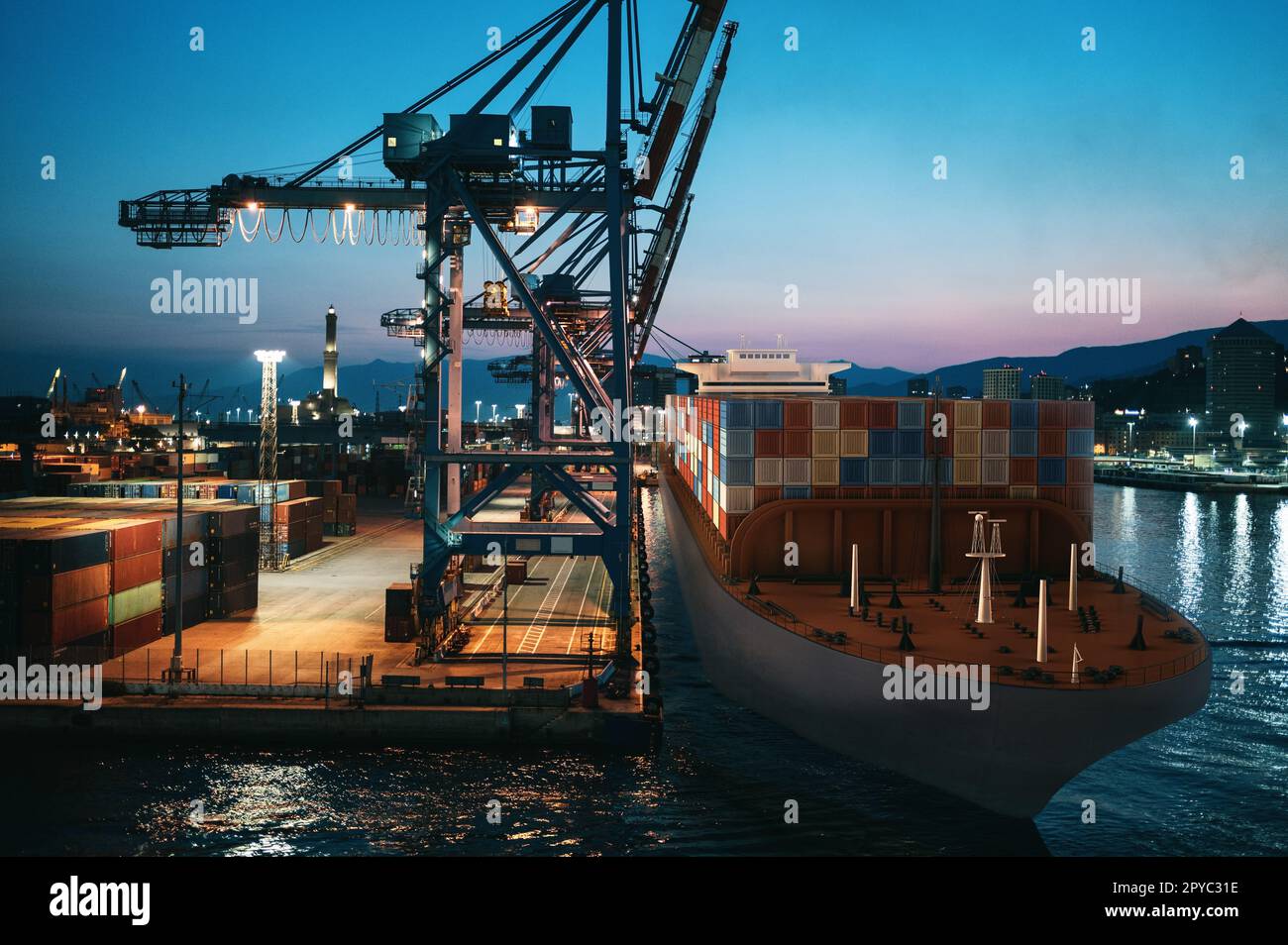 Commercial port with cargo ship full of containers Stock Photo - Alamy