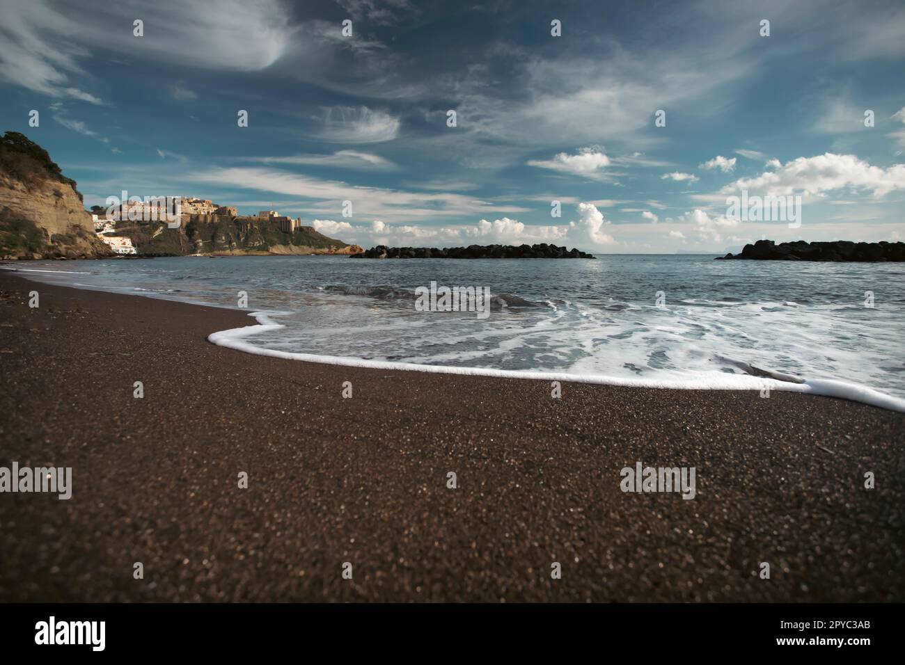 Panorama of the Corricella bay from the shore of the Chiaia beach Stock ...