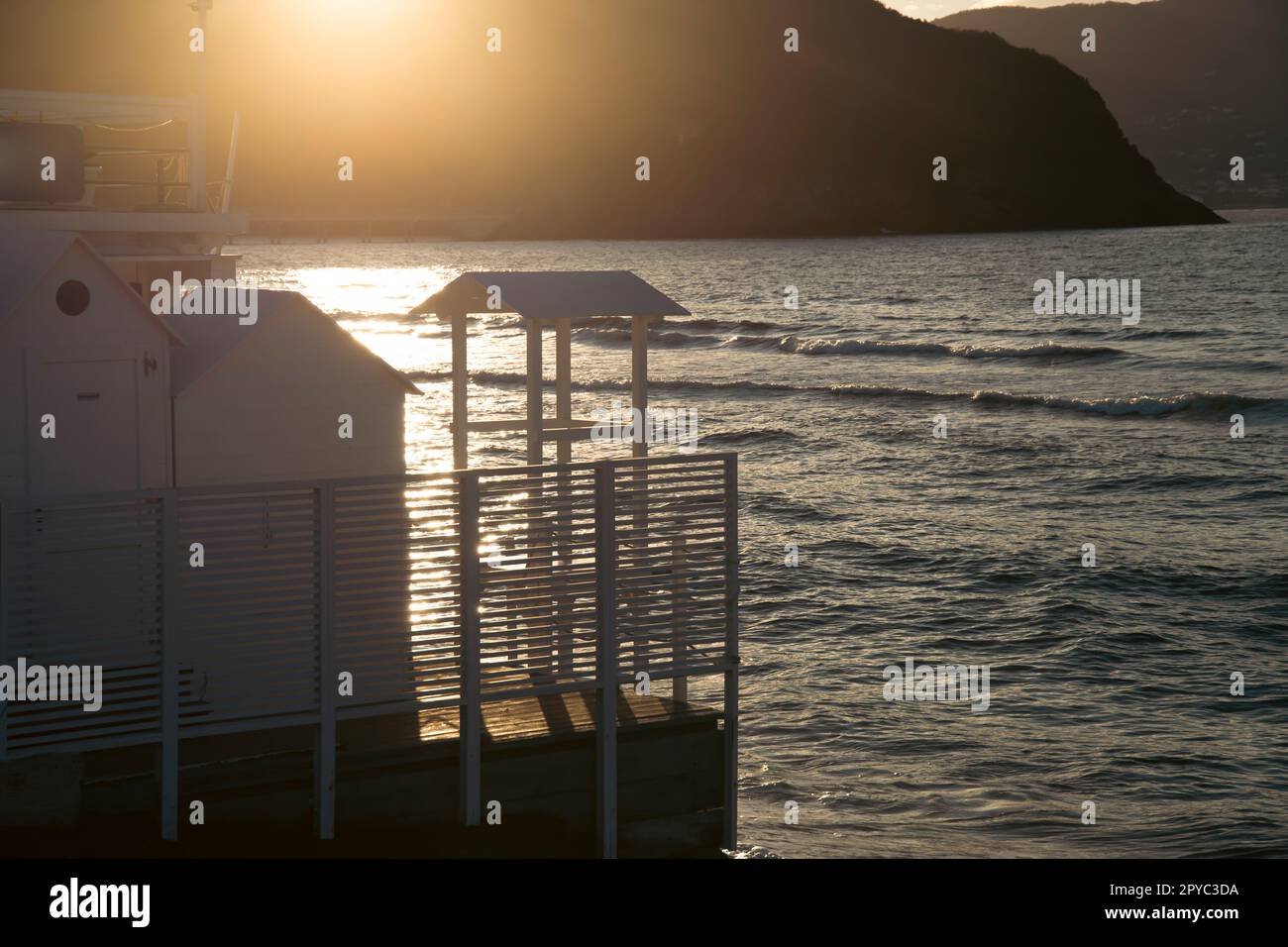 White empty beach huts on Procida island, Italy Stock Photo - Alamy