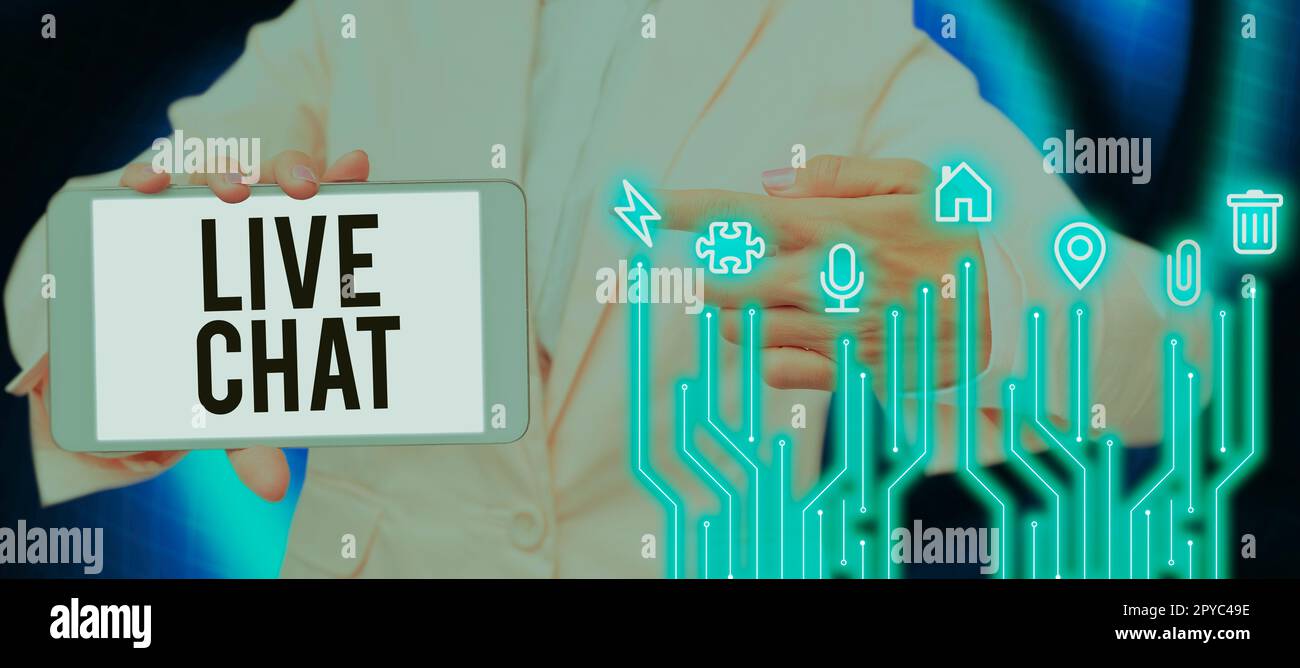 Sign displaying Live Chat. Concept meaning talking with friend or ...