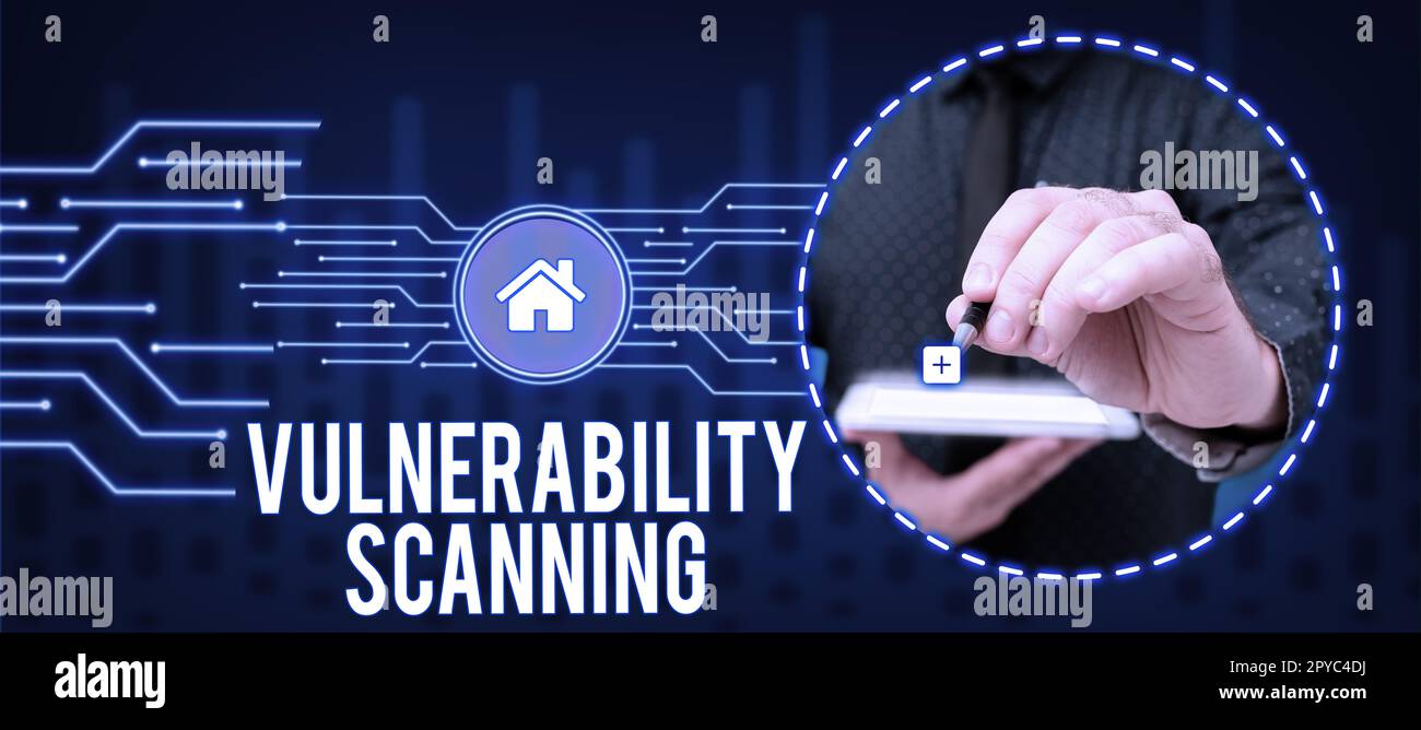 Text caption presenting Vulnerability Scanning. Word for defining ...