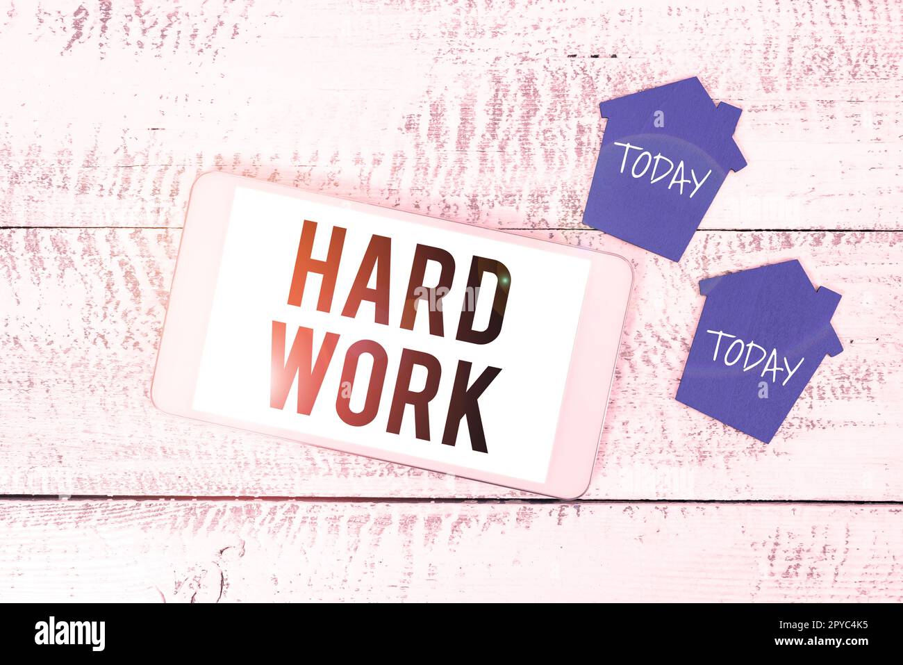 Text caption presenting Hard Work. Business overview always putting a ...