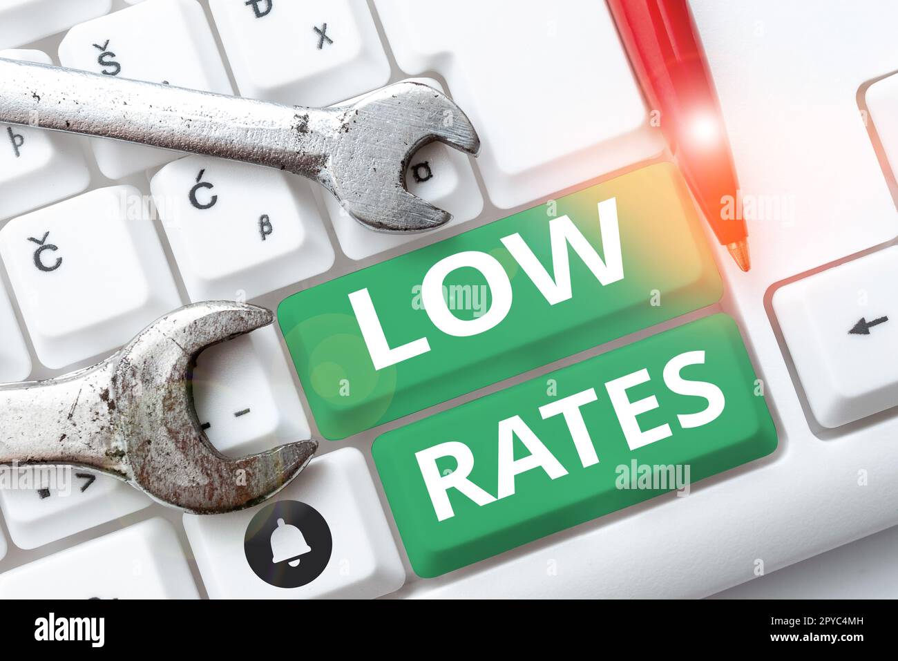 Handwriting text Low Rates. Business approach A cost of an item or ...