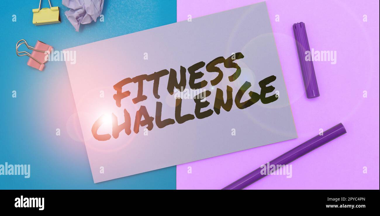 Text caption presenting Fitness Challenge, Word Written on condition of ...