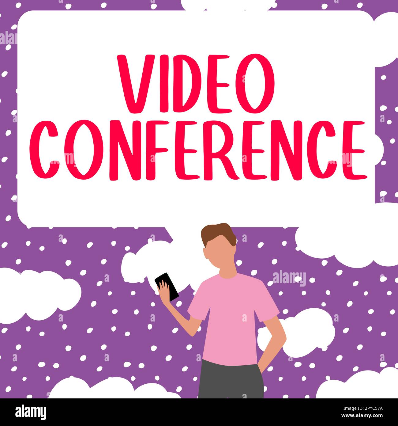 Hand writing sign Video Conference. Word for people in remote places ...