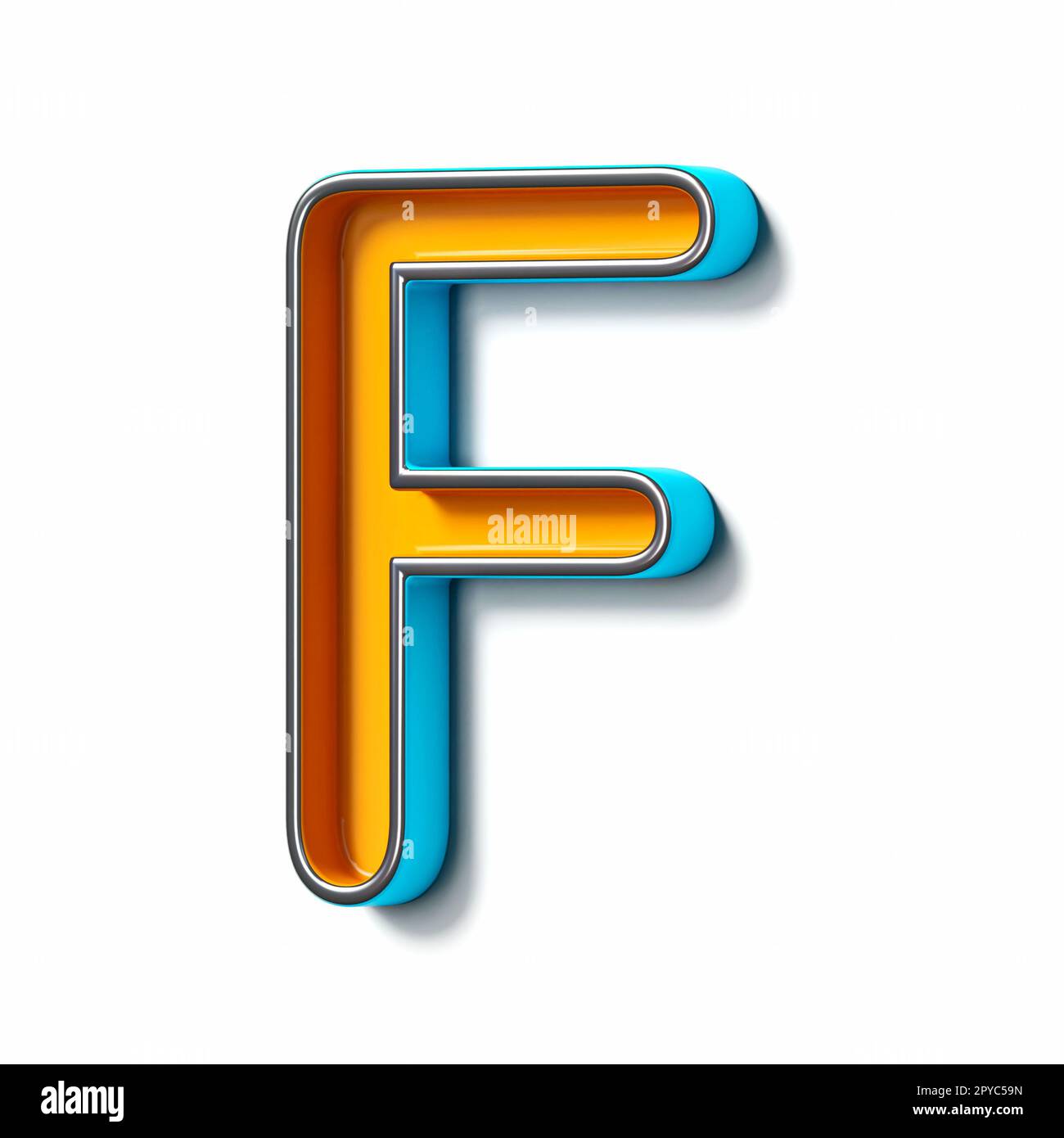 Orange blue thin metal font Letter F 3D rendering illustration isolated ...