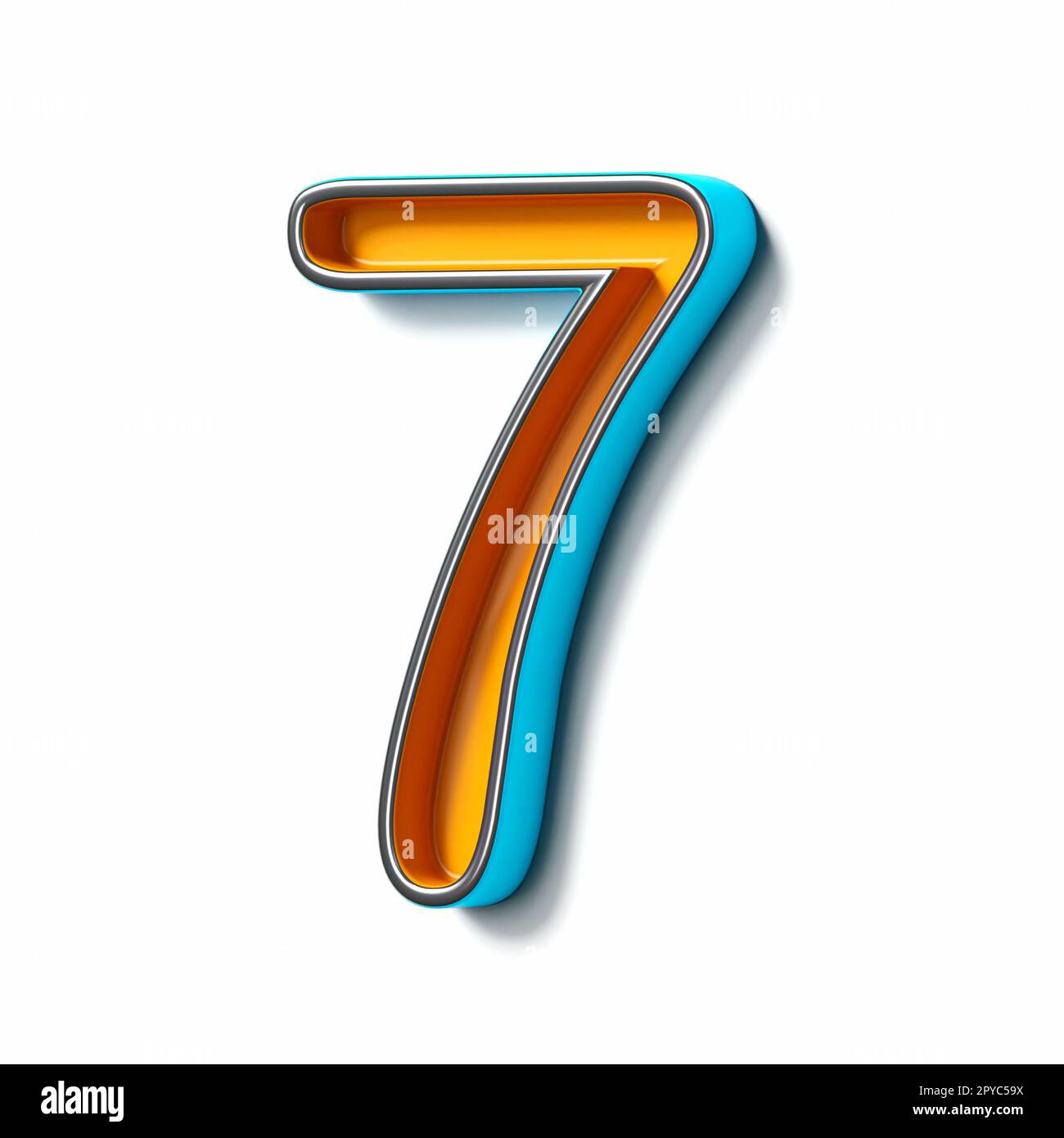 Orange blue thin metal font Number 7 SEVEN 3D rendering illustration ...