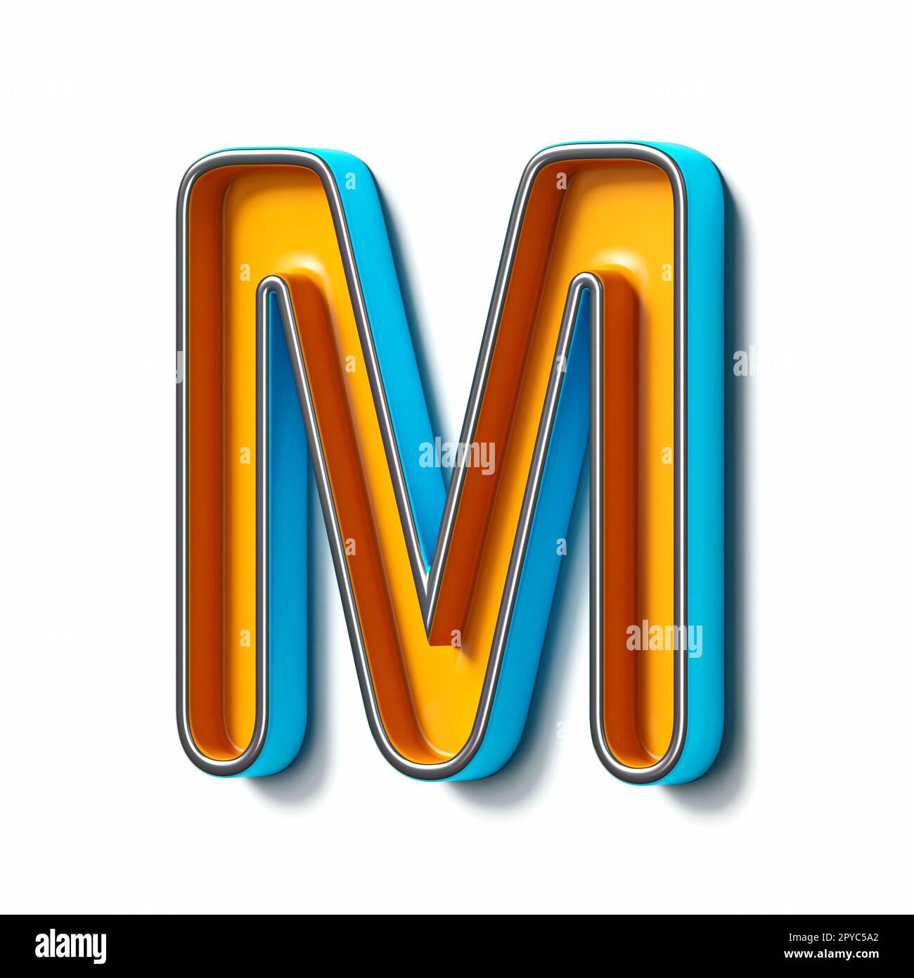 Orange blue thin metal font Letter M 3D rendering illustration isolated ...