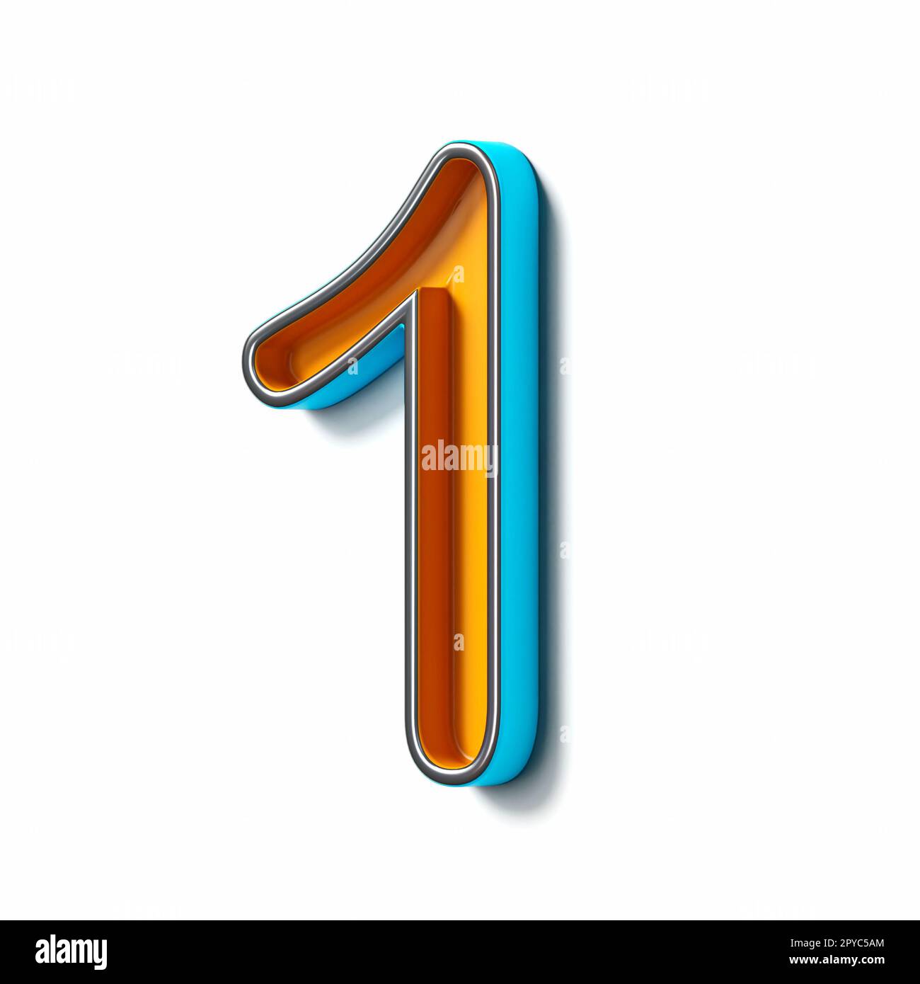 Orange blue thin metal font Number 1 ONE 3D rendering illustration ...