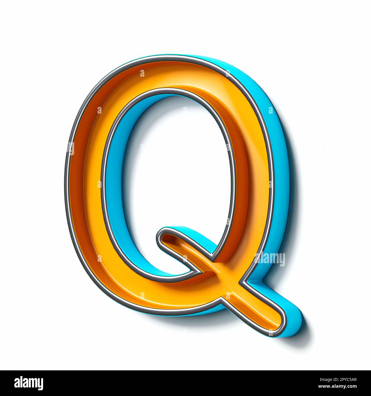 Orange blue thin metal font Letter Q 3D rendering illustration isolated ...