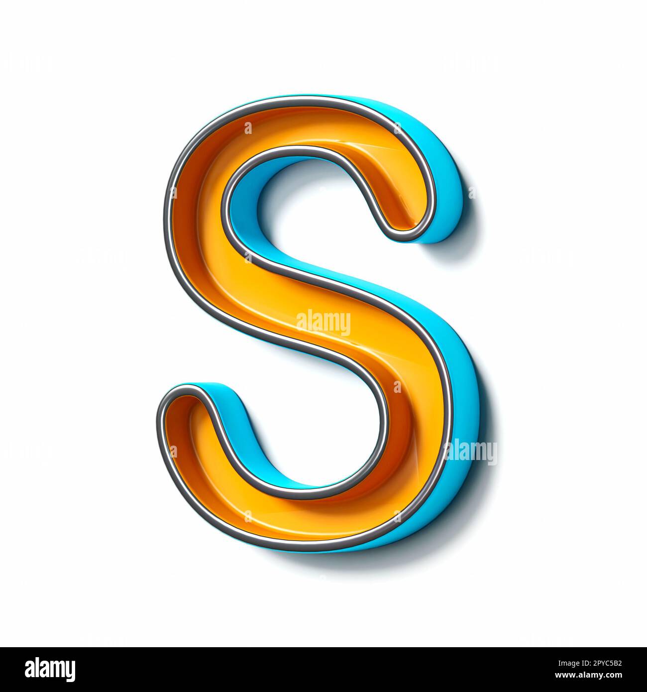 Orange blue thin metal font Letter S 3D rendering illustration isolated ...