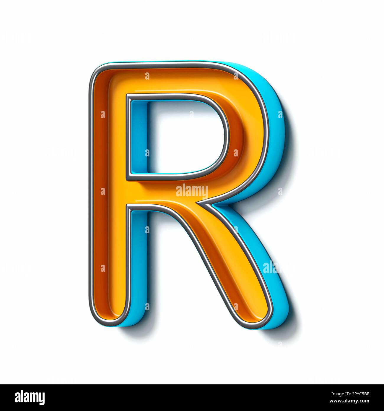 Orange blue thin metal font Letter R 3D rendering illustration isolated ...