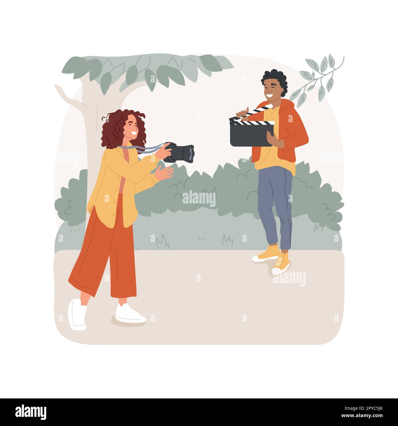 Video making isolated cartoon vector illustration. Teenage girl holding ...