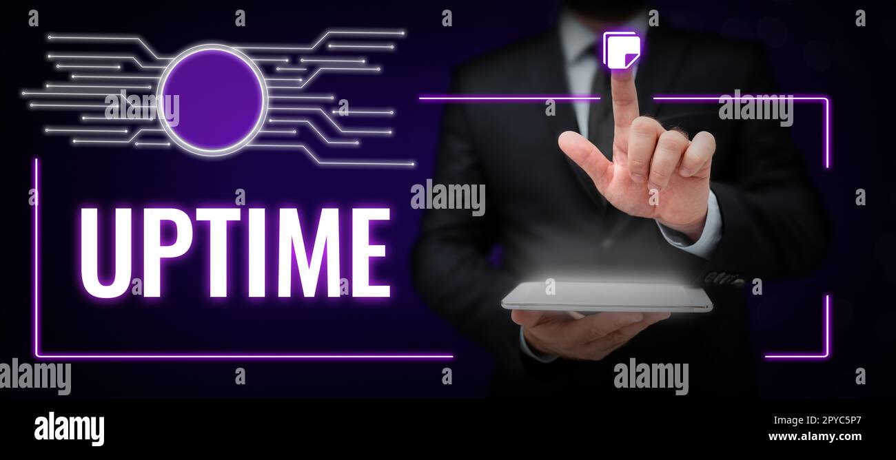 Text sign showing Uptime. Business idea time during which machine ...