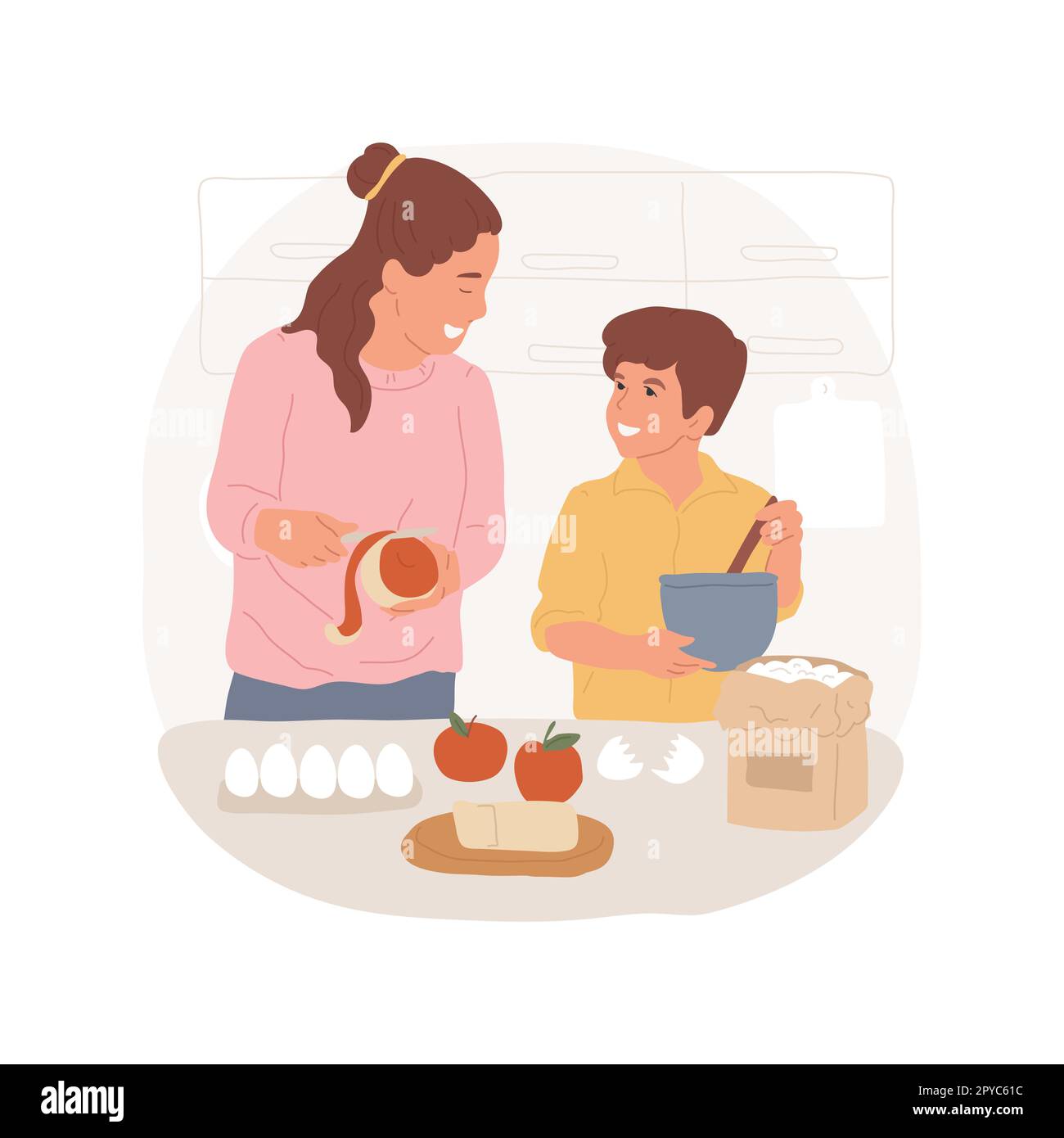 Cooking together isolated cartoon vector illustration. Mom and son ...