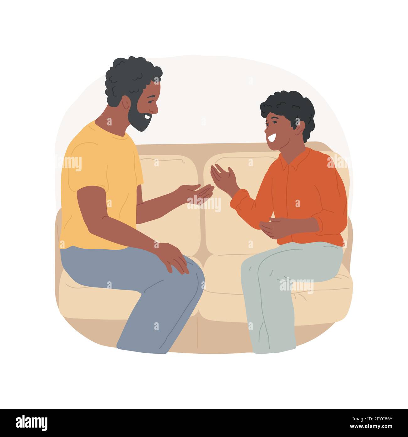 Personal talk with dad isolated cartoon vector illustration. Son having ...