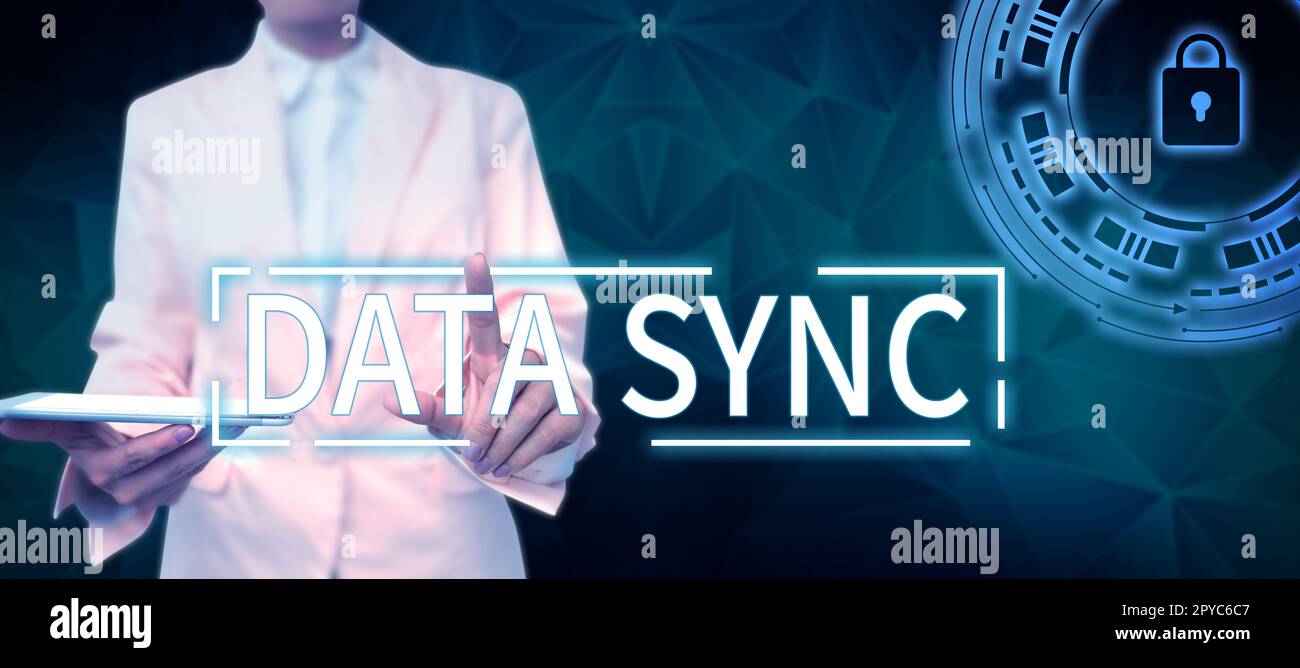 Text caption presenting Data Sync. Word for data that is continuously generated by different ...