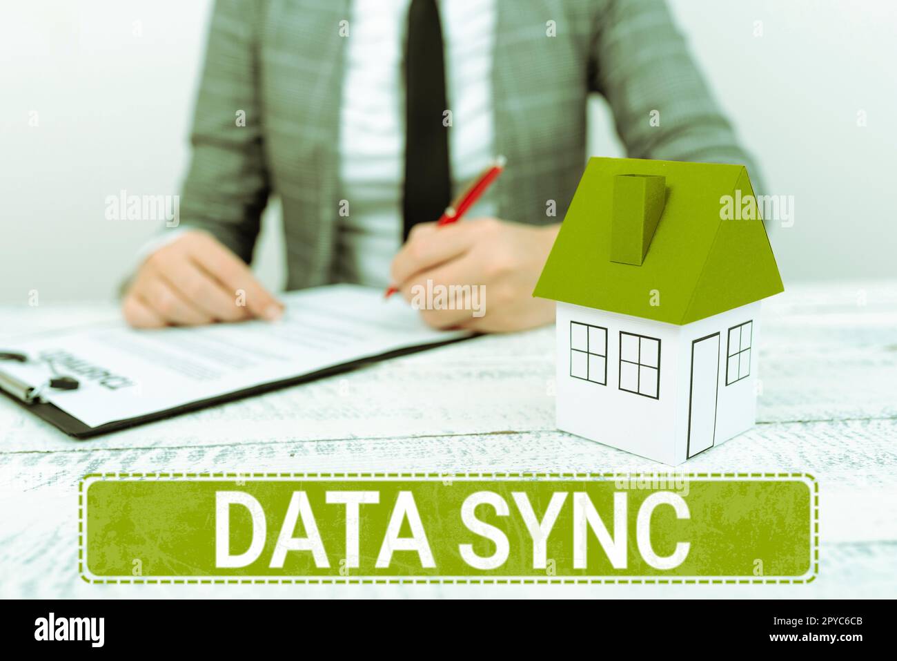 Text caption presenting Data Sync. Business concept data that is ...