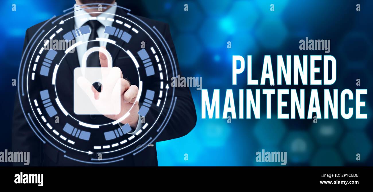 Hand writing sign Planned Maintenance. Word for Check ups to be done ...