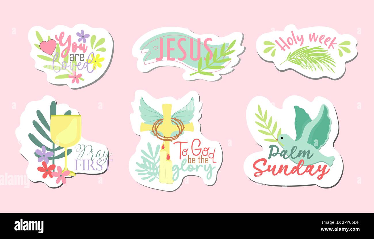 set of religious stickers.Christianity. Palm sunday.Christian stickers ...
