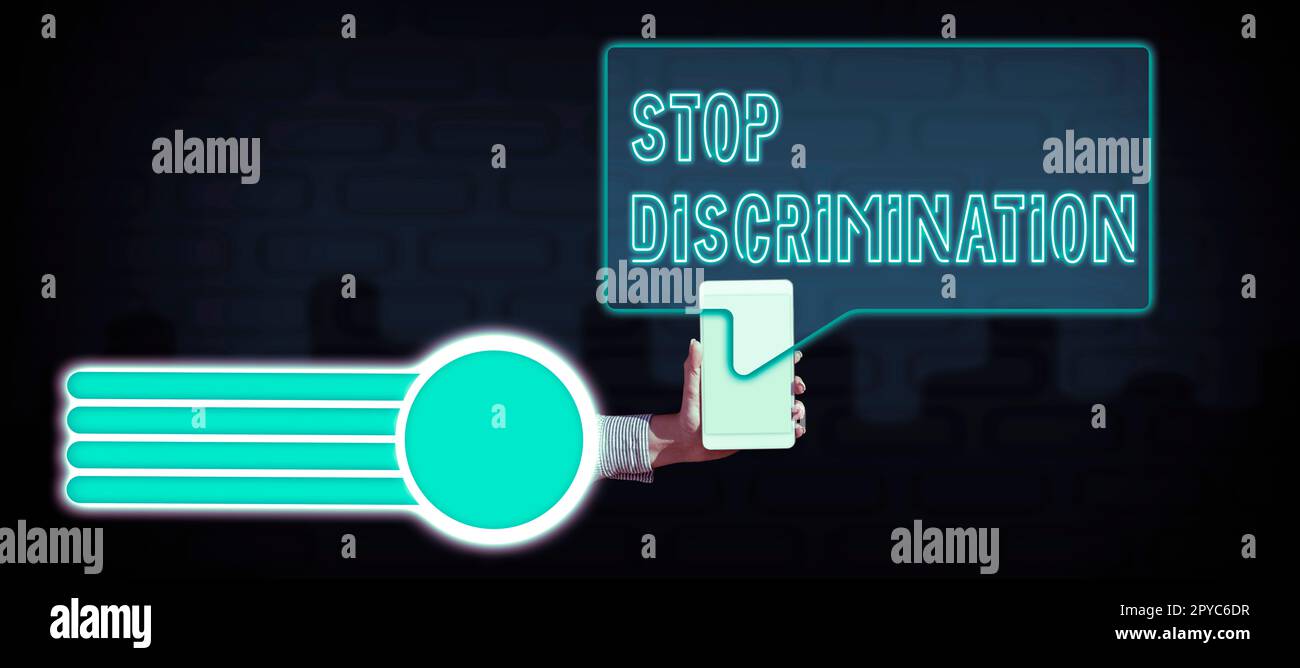 Inspiration showing sign Stop Discrimination. Internet Concept Prevent ...