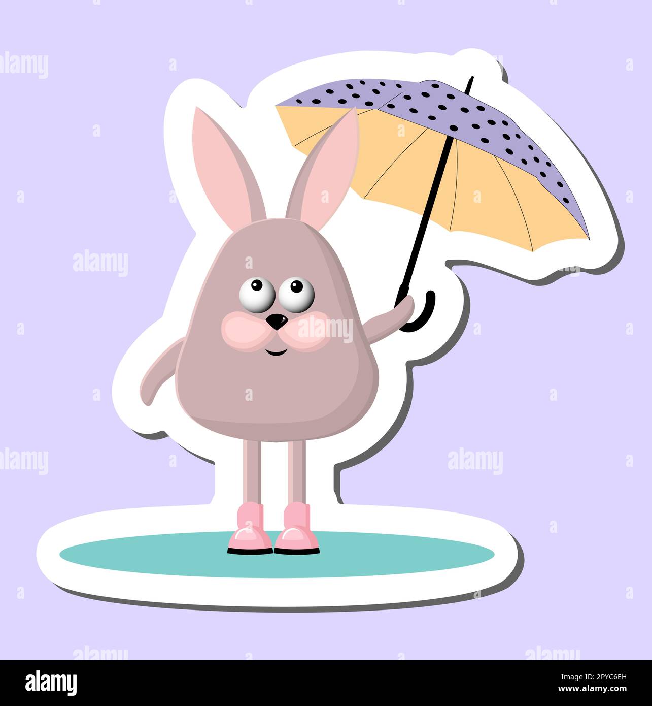 Rabbit with an umbrella. Cute bunny sticker. Vector illustration of a ...