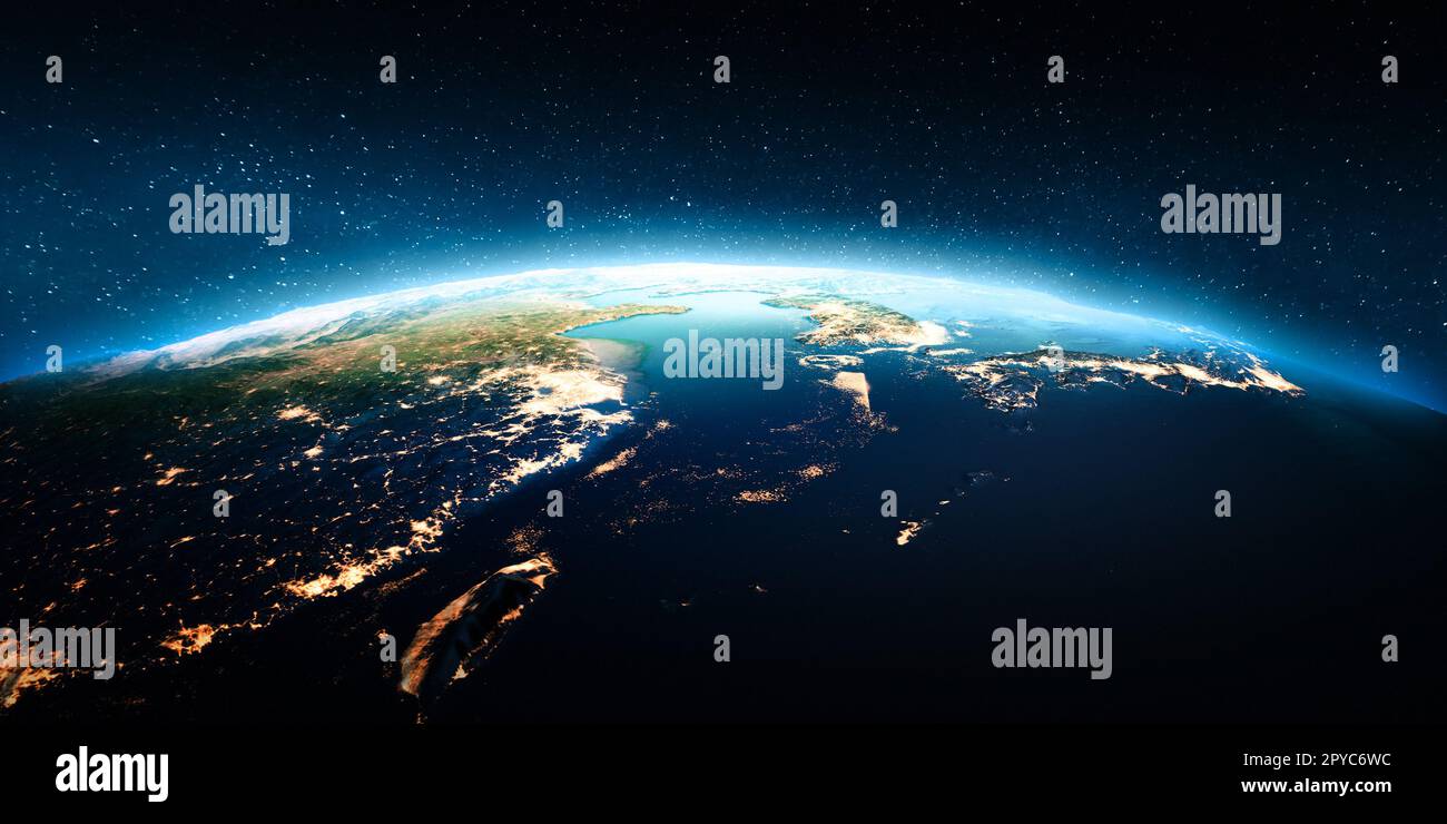 China, Taiwan at night. Elements of this image furnished by NASA. 3d ...
